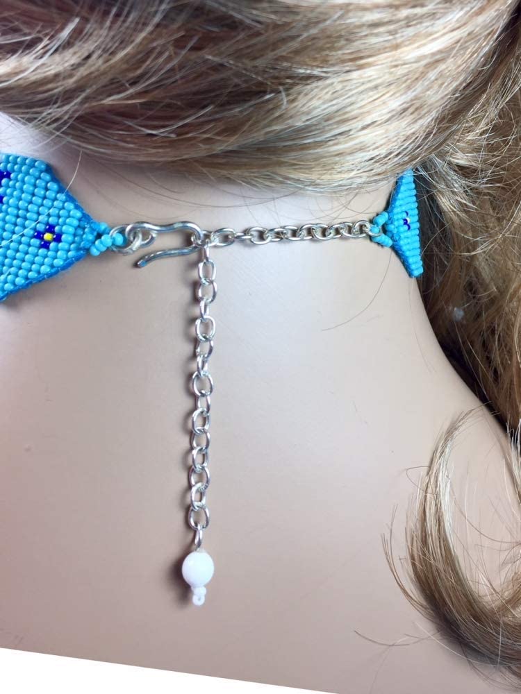 Native Style Seed Beads Beaded Choker Bib Statement Necklace (Blue)