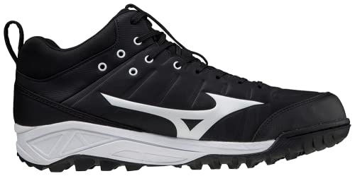 Mizuno Men's Ambition 2 All Surface Mid Turf Shoe, Black-White, 13 US