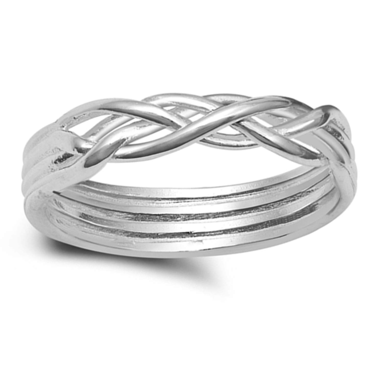 Mocha Jewels Puzzle Braid Inspired Ring 925 Sterling Silver 4mm Casual Band Size 8