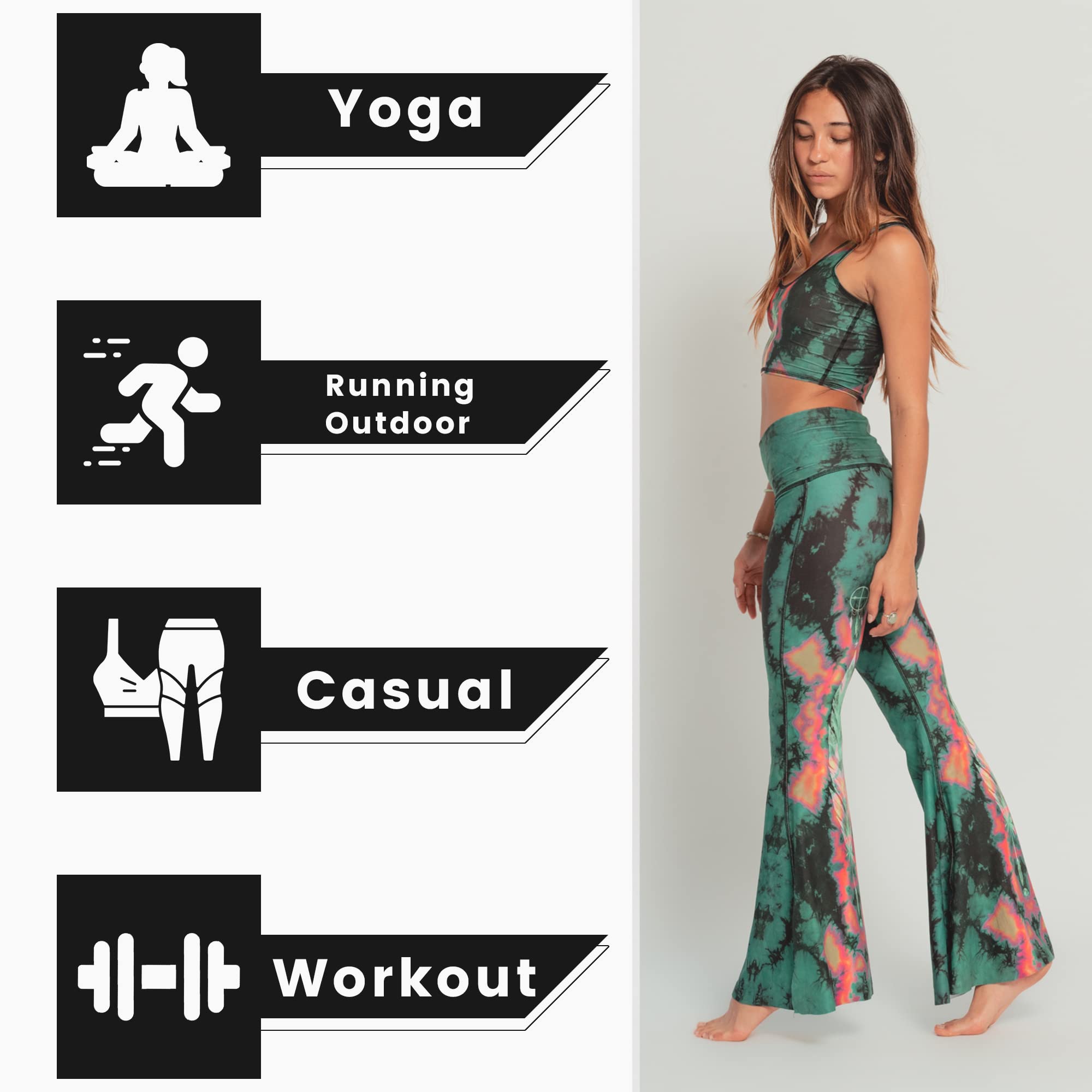 teeki Eagle Feather Green Crop Bell Bottom Pant for Women - Large