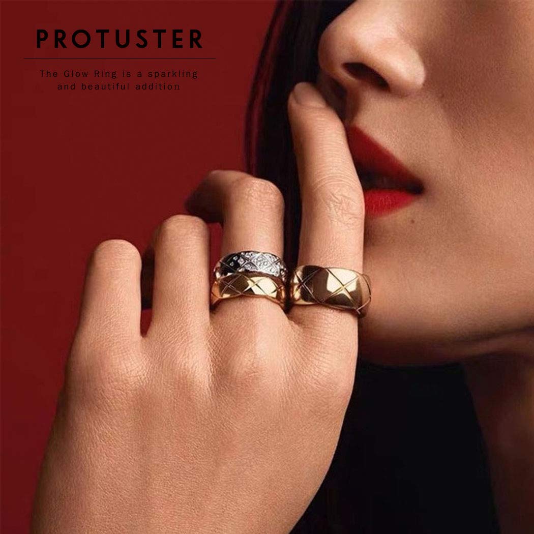 PROTUSTER Statement Rings for Lovers Emotional Change Color Temperature Mood Color Changing Stackable Gold Round Ring Feeling Heartbeat ECG Rings for Women and Men (Rose Gold&Gold, 7)