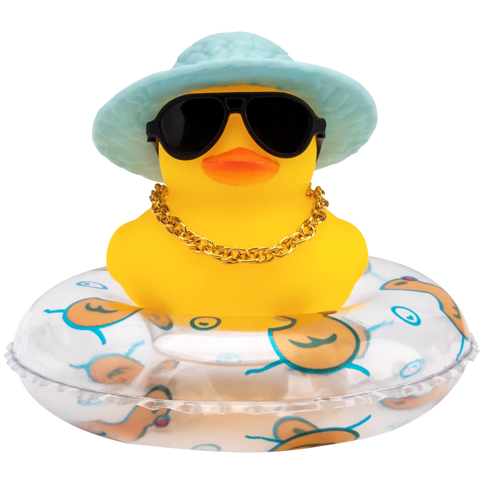wonuu Car Rubber Duck Car Duck Decoration Dashboard Car Ornament for Car Dashboard Decoration Accessories with Mini Flower Hat Swim Ring Necklace and Sunglasses