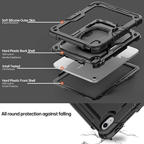 Vetvon iPad 10th Generation Case 2022-iPad 10.9 Inch Case,360°Rotating Multi Functional Handle Ring Built in Screen Protector Pen Holder Shoulder Strap Case for iPad 10th-Pink