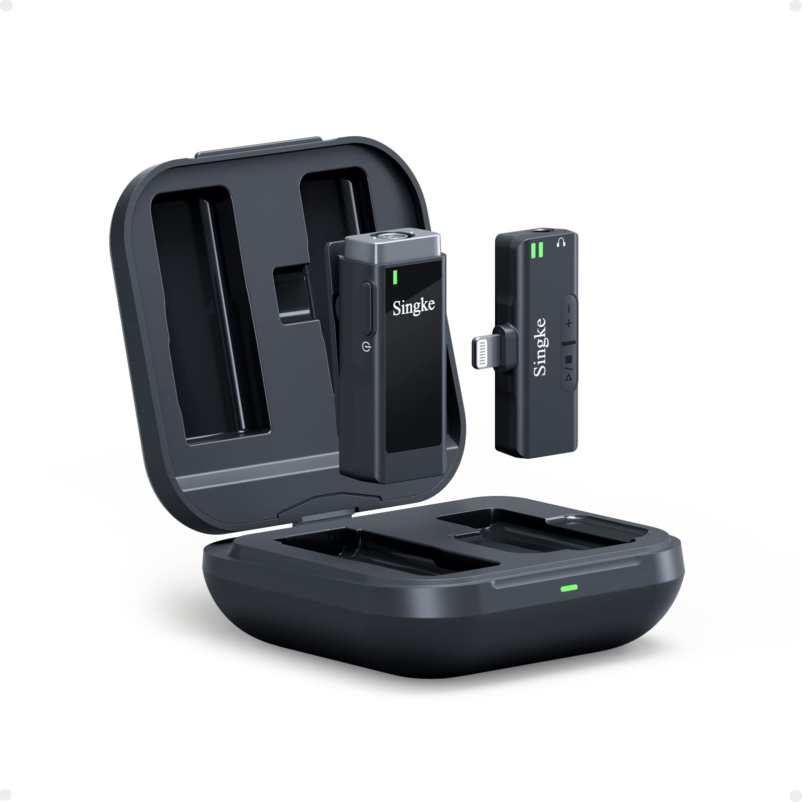 Singke 【Apple MFi-Certified】 Wireless Lavalier Microphone for iPhone/iPad with 3 Mode Smart Noise Cancellation Charging Case 2.4G Lapel MIC for Video Audio Recording/YouTube/TIK Tok/Interview/Vlog