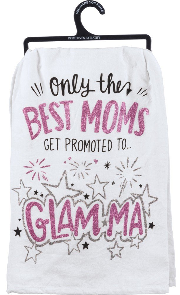 Primitives by Kathy - 34215 Primitives by Kathy LOL Made You Smile Glitter Dish Towel, 28" Square, Best Moms Get Promoted