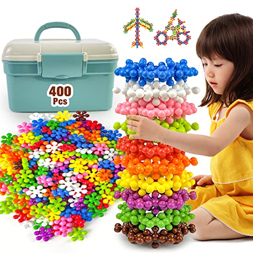 Singking 400 Pcs Building Blocks Stem Toys,Snowflake Building Blocks Set,Educational Building Interlocking Solid Plastic Toys for Preschool Kids Boys & Girls Aged 3+