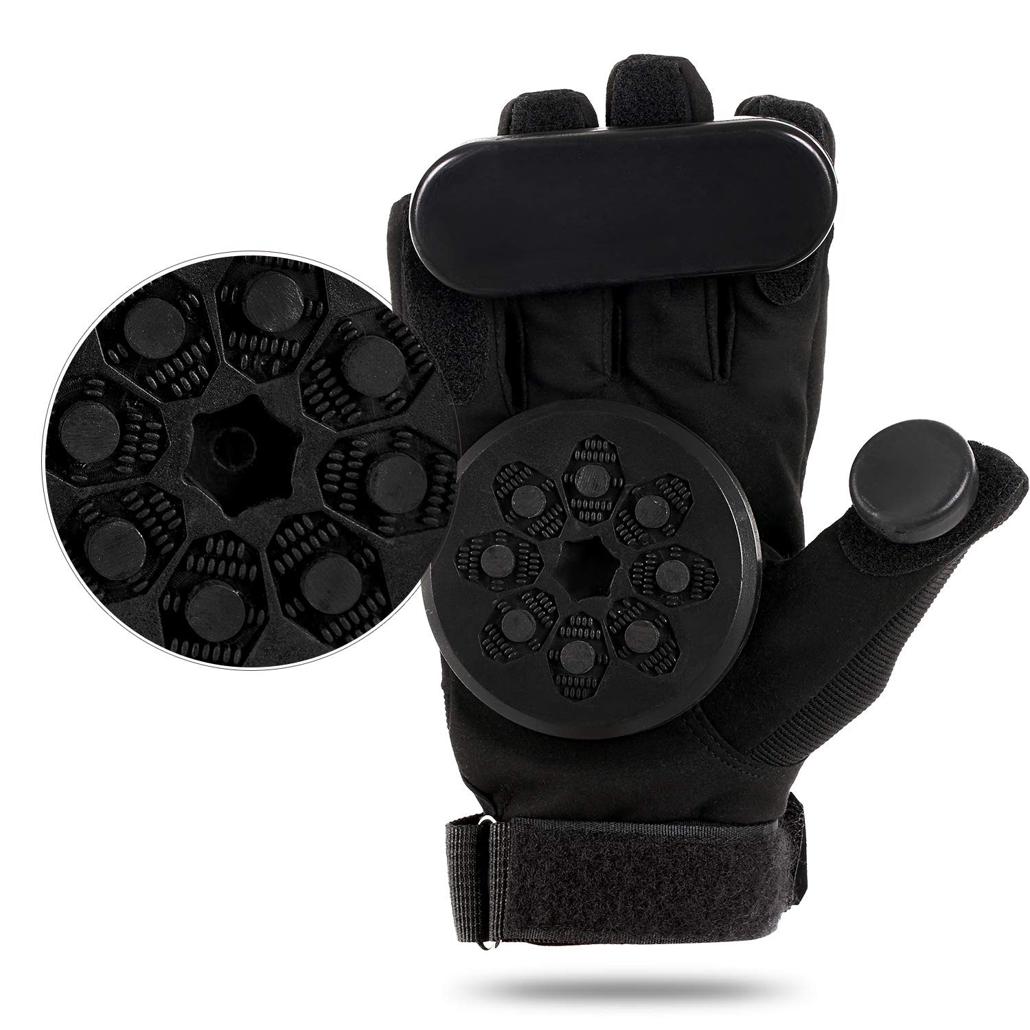 LOSENKA Skateboard Gloves with Sliders,Standard Longboard Downhill Slide Gloves Skate Gloves with 2 Slider Puck Set (Black)