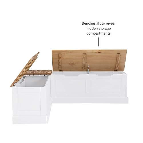 Linon Tobin Dining Nook with Hidden Storage Spaces Includes Cushion Set and Pillows, Natural White & Beige
