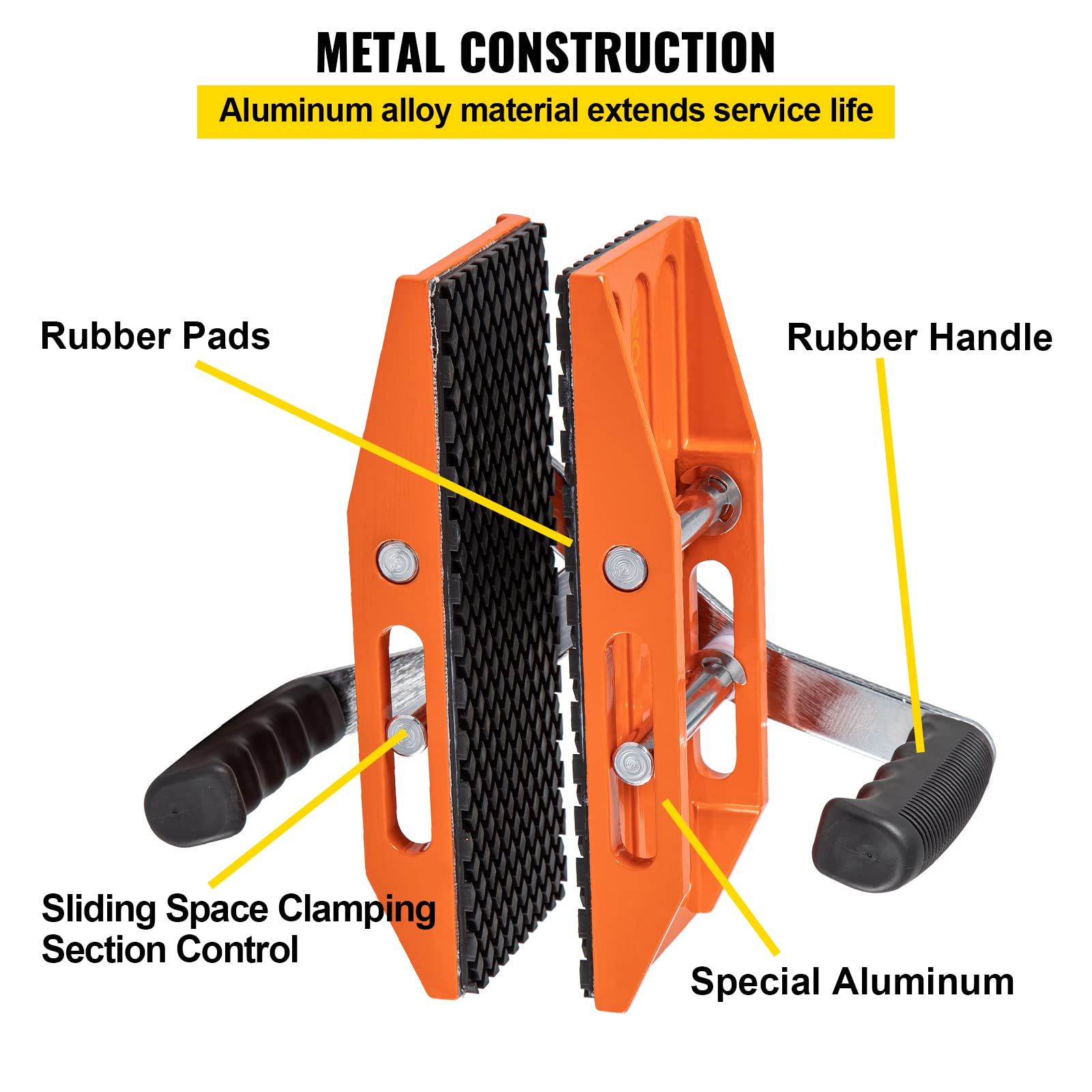 VEVOR 2 PCS Double Handed Stone Carrying Clamps, 2.36 inch (60mm) Granite Lifting Tools with Slip-proof Rubber Pads, 550 lbs Loading Capacity for Moving Marble, Glass, Slabs and Plywood