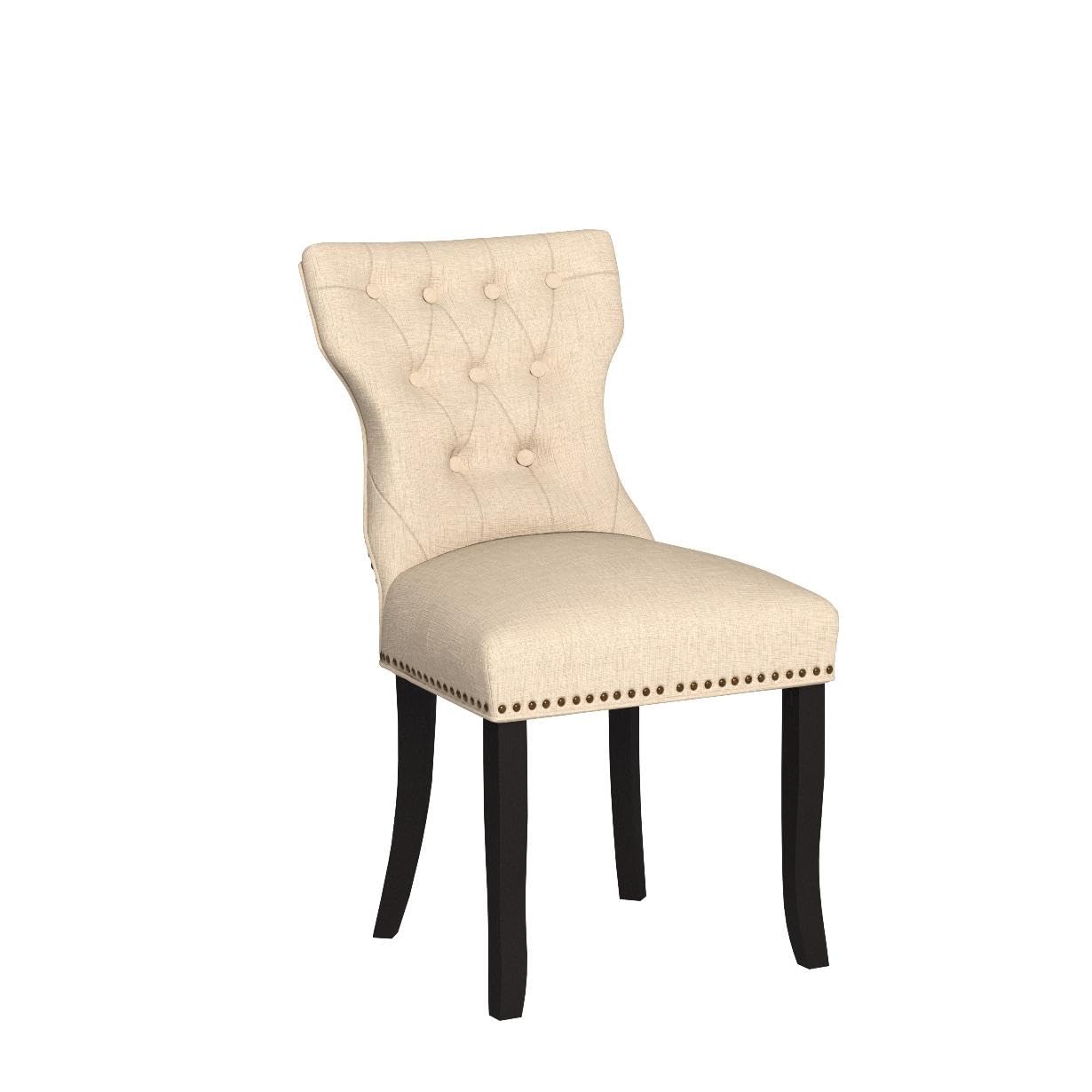 LSSBOUGHT Set of 2 Fabric Dining Chairs Leisure Padded Accent Chairs with Brown Solid Wooden Legs Nailed Trim 300 LBS Weight Capacity, Tan