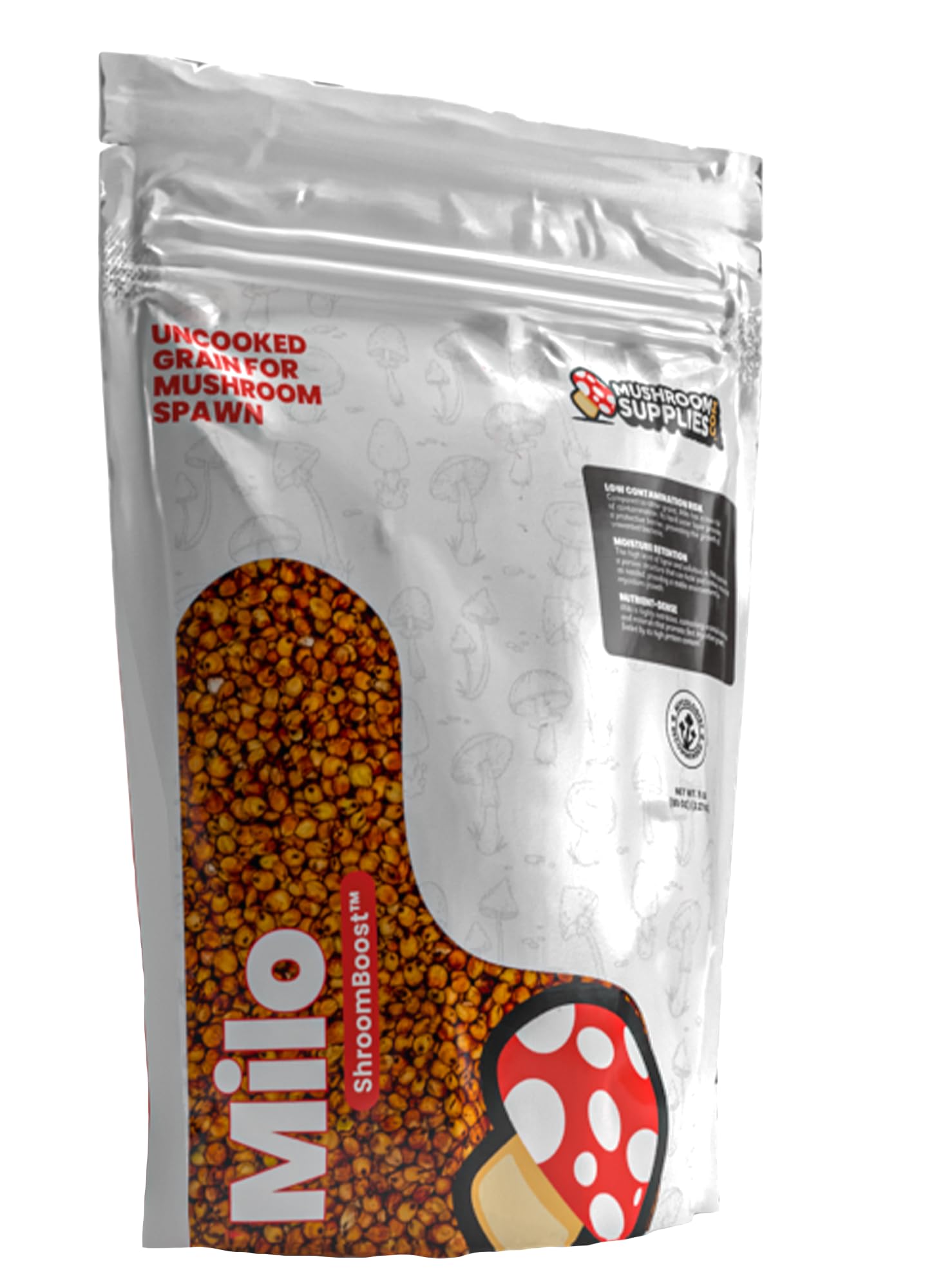 MushroomSupplies.com Non-Sterilized Milo for Mushroom Growing - ShroomBoost™ Uncooked Grain Spawn - Substrate & Monotub Solution - Perfect for DIY Mushroom Grow Kits & Spawn Bags - 5 LBS