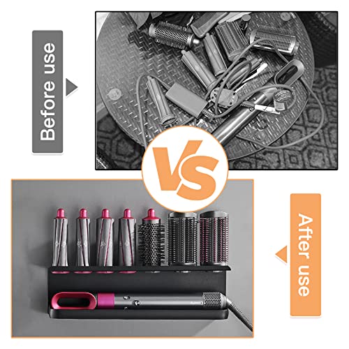 Yimerlen Airwrap Storage Holder Compatible with Dyson Airwrap Curling Iron Wall Mount Storage Rack Holder for Bathroom Attachments Organizer (Black, with Shampoo Comb)