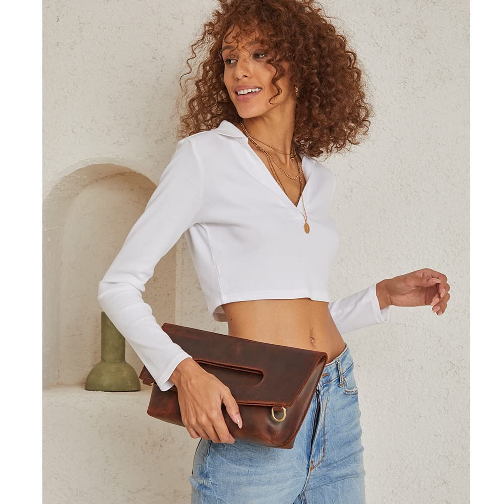S-ZONE Women Vintage Genuine Leather Backpack Purse with Clutch Bag