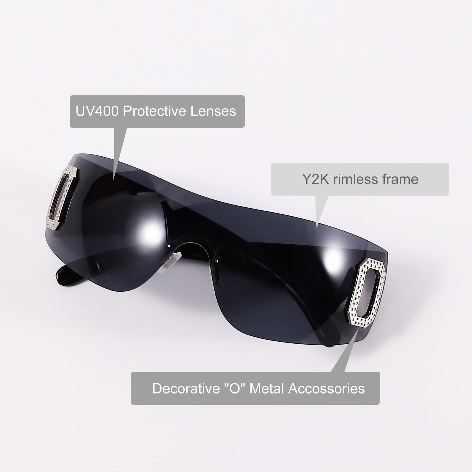 SENMARIES Wrap Around Y2K Sunglasses for Women Shield Jeweled Sun Glasses Retro Frameless Eyewear