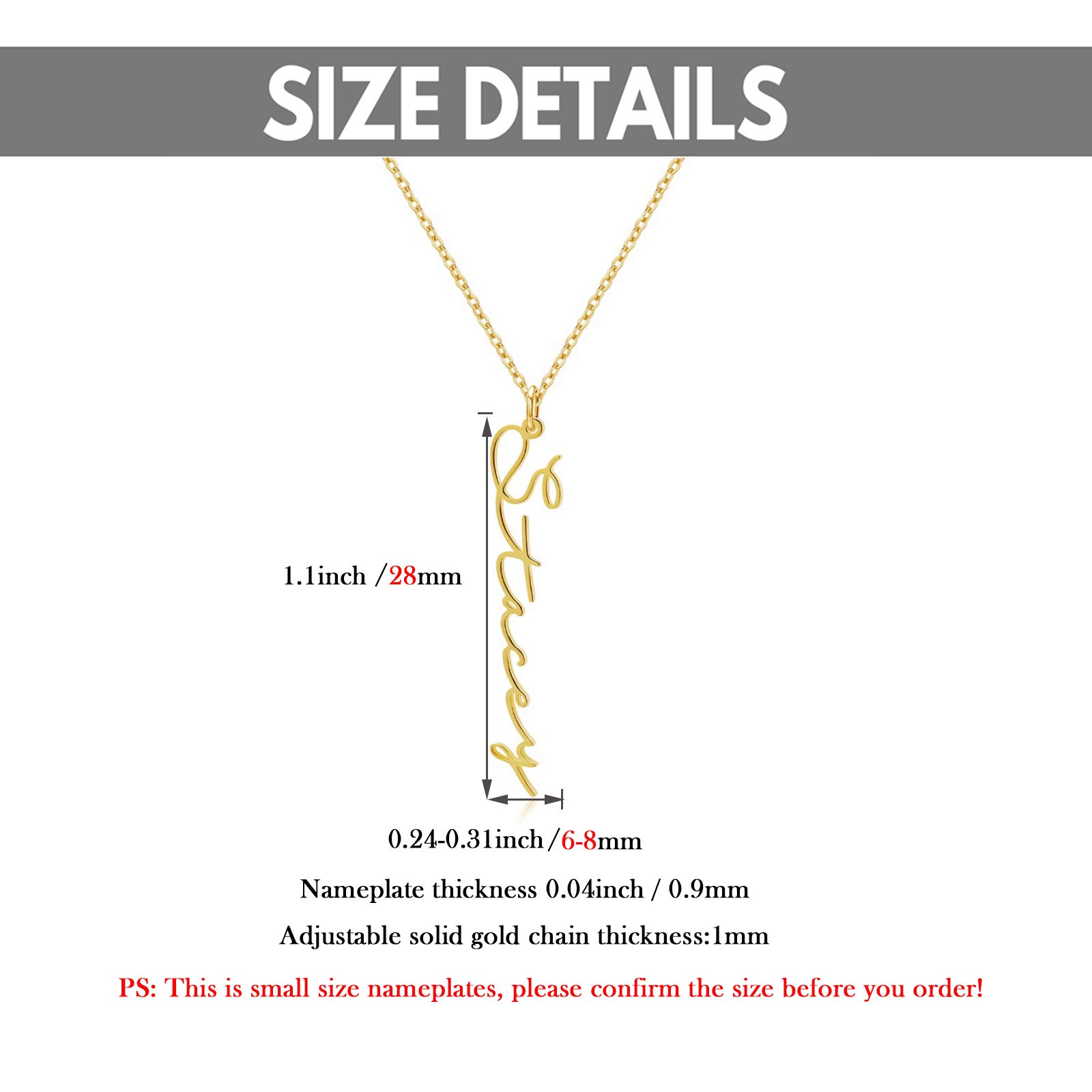 MRENITE 10k 14k 18k Solid Yellow Gold Personalized Vertical Name Necklace β Dainty Letter Engraved Bar Nameplate Jewelry - Custom Any Name Gift for Women (Small Nameplate)