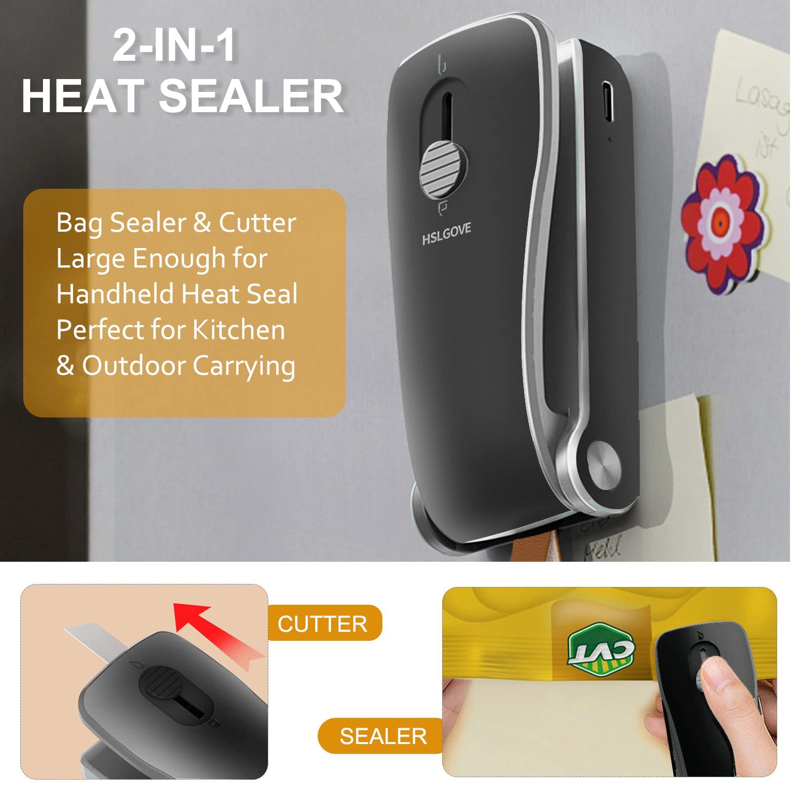 Mini Bag Sealer, USB Rechargeable Portable Bag Sealer Heat Seal with Cutter Heat Chip Bag Sealer