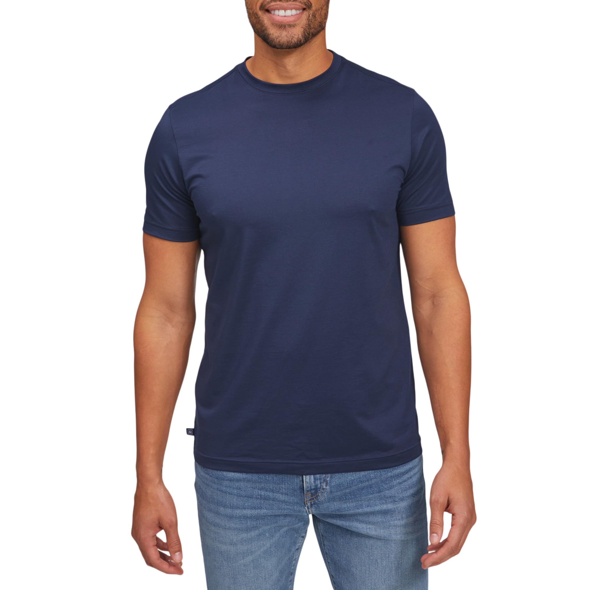 Mizzen+Main Men's Wilson Performance Short Sleeve T-Shirt, Trim Fit, Four-Way Stretch, Small, Navy Solid