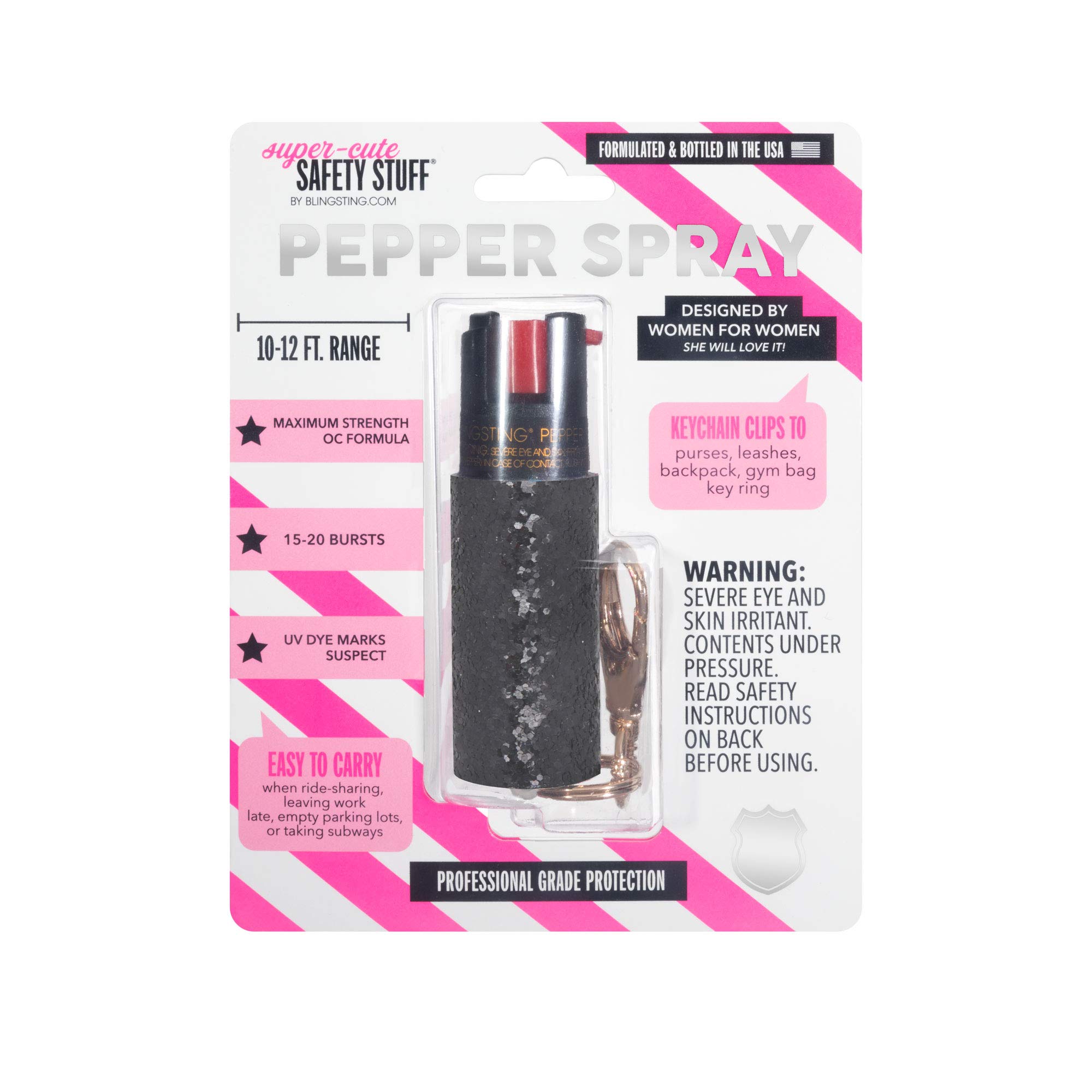 Pepper Spray Maximum Strength, UV Dye, Self Defense Weapon for Women, Purse Safety Essential, Car Keychain Accessories, Sparkly Glitter, 4 Pack
