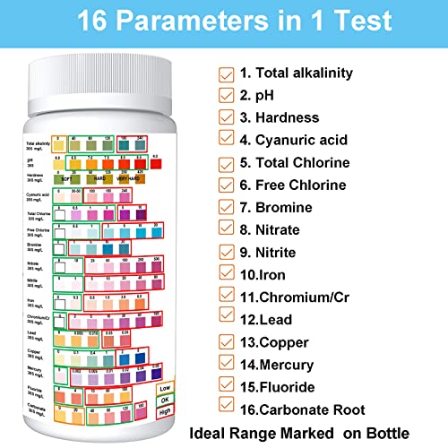 WEBEST 16 in 1 Water Testing Kits for Drinking Water- Home Water Test Kit,Water Quality Measurement Kits for Science Education, Water Test Strips with Lead, Mercury, Copper, PH, Chlorine and More