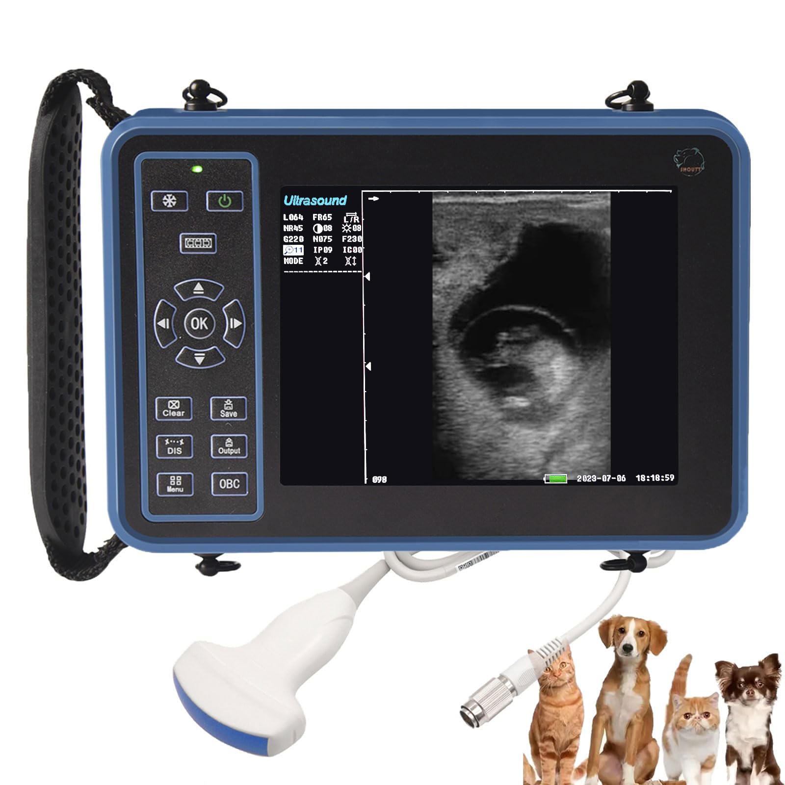 Ultrasound Machine for Pregnancy, 3.5Mhz Veterinary B-Ultrasound Mechanical Sector Probe, for Sheep, Dog, Cat and Pig Detect, 8 Color Panels, 256FPS Video Recording, with Volume Heart Rate Measurement