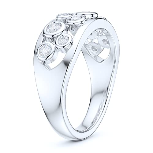 PRSTANI Sterling Silver Fashion Split Shank Bubbles Simulated Round Brilliant Cut Diamond Ring Wedding Band (5.5)