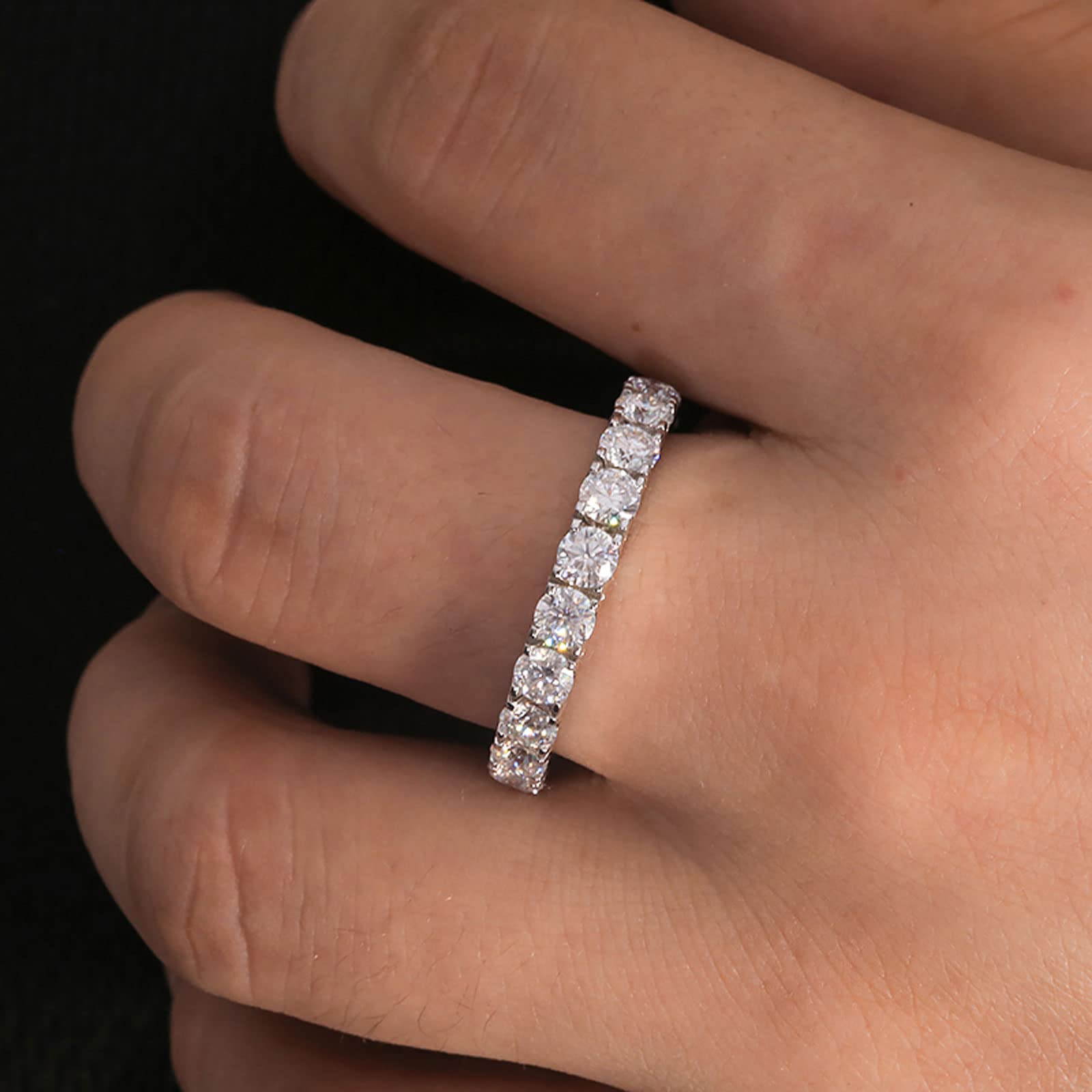 MRENITE Solid 10K Moissanite Wedding Band for Women 3mm Round Moissanite Eternity Band D Color VVS1 Clarity Stackable Engagement Ring Size 7