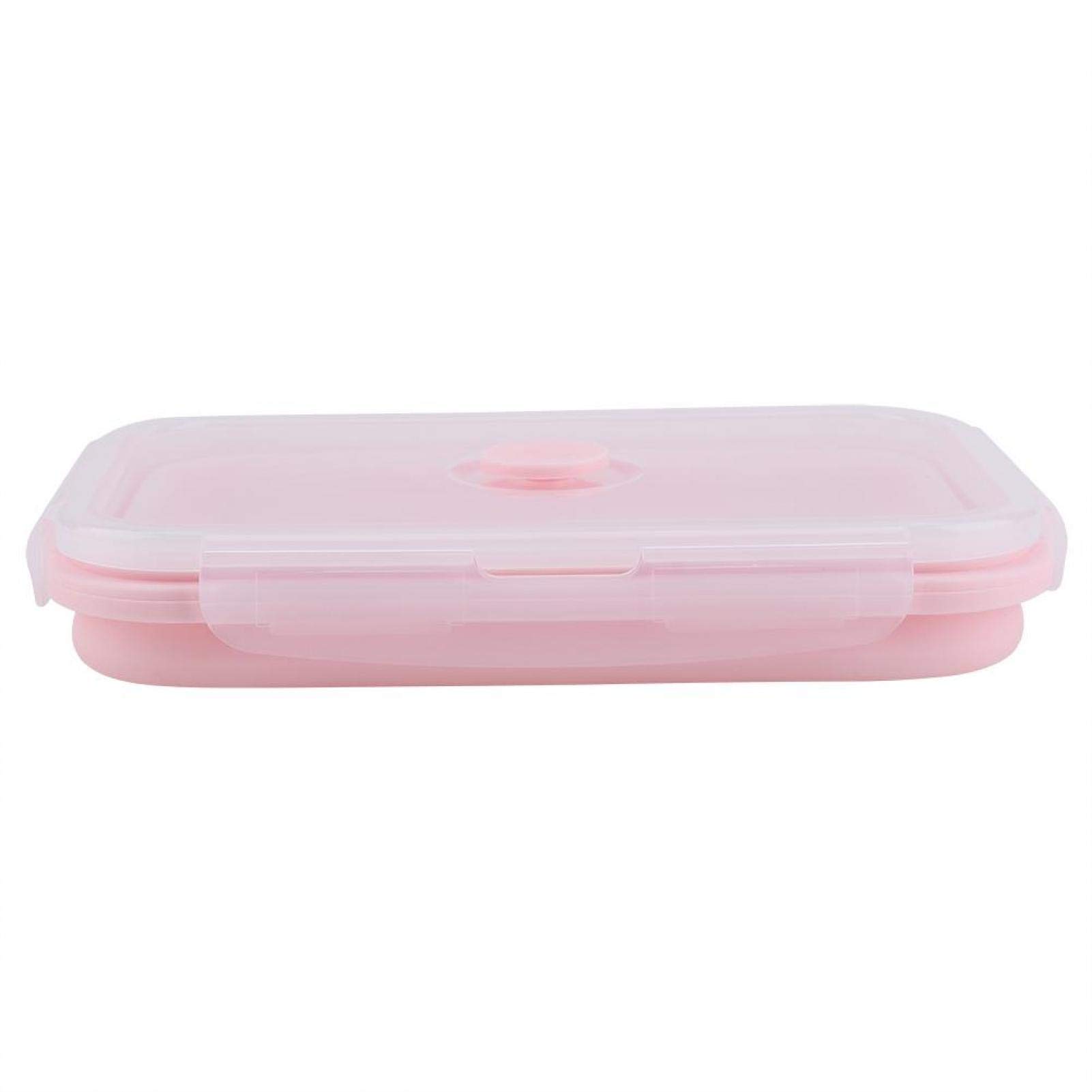 Silicone Food Storage Containers, Rectangle Lunch Boxes Collapsible Meal Prep Containers for Picnic Travel, Microwave Freezer Dishwasher Safe(800ML Pink)