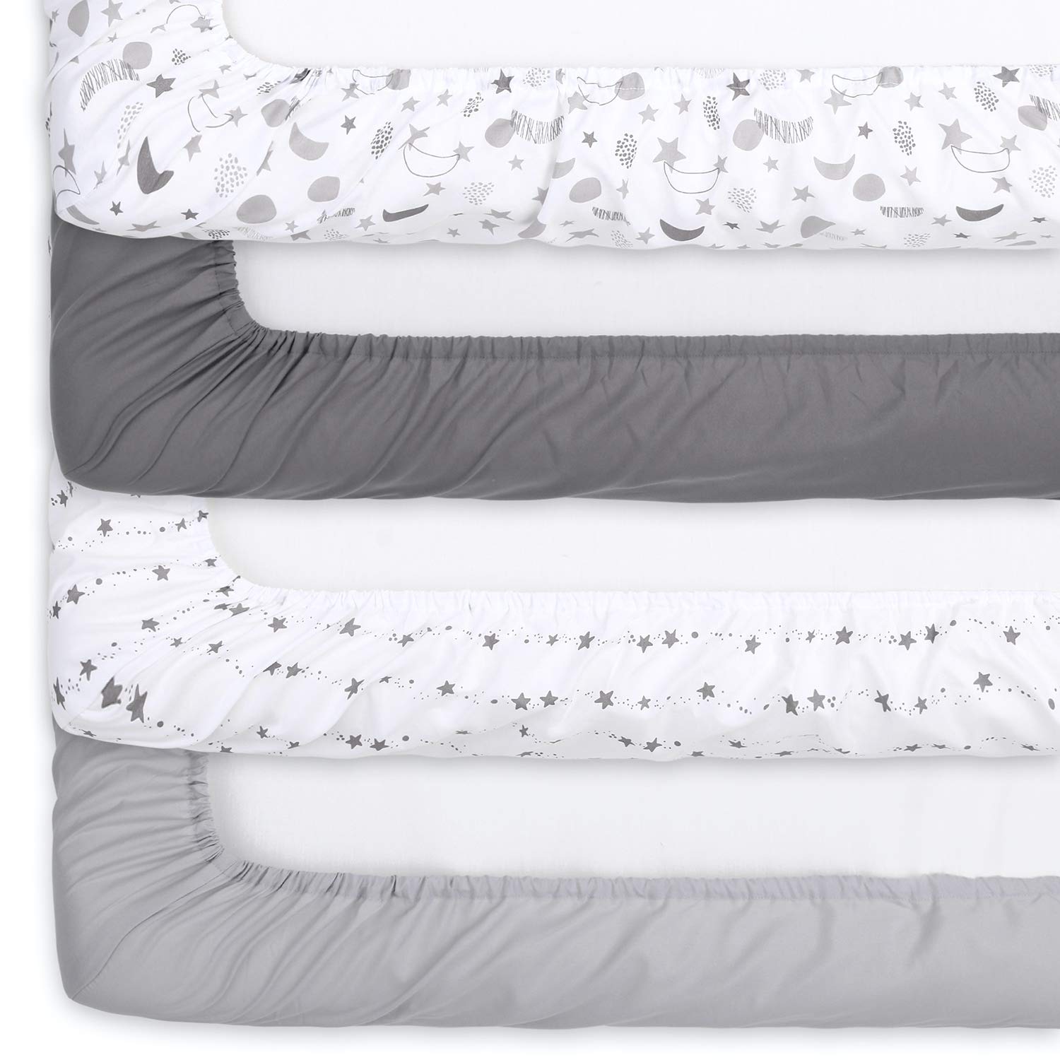The Peanutshell Celestial Stars and Elephant Fitted Crib Sheets | Unisex 6 Pack | Grey, Blue