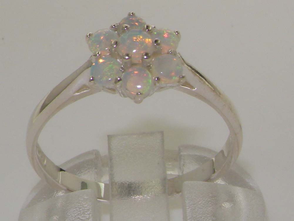 LetsBuyGold 925 Sterling Silver Real Genuine Opal Womens Cluster Promise Ring - Size 9