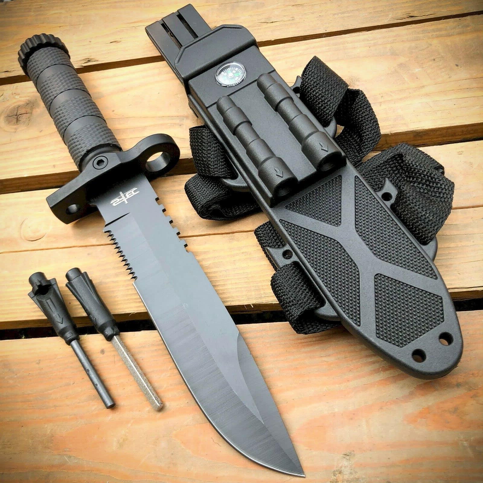S.S. Fixed Knives 12.5inch Fixed Blade Hunting Army Survival Knife W Fire Starter
