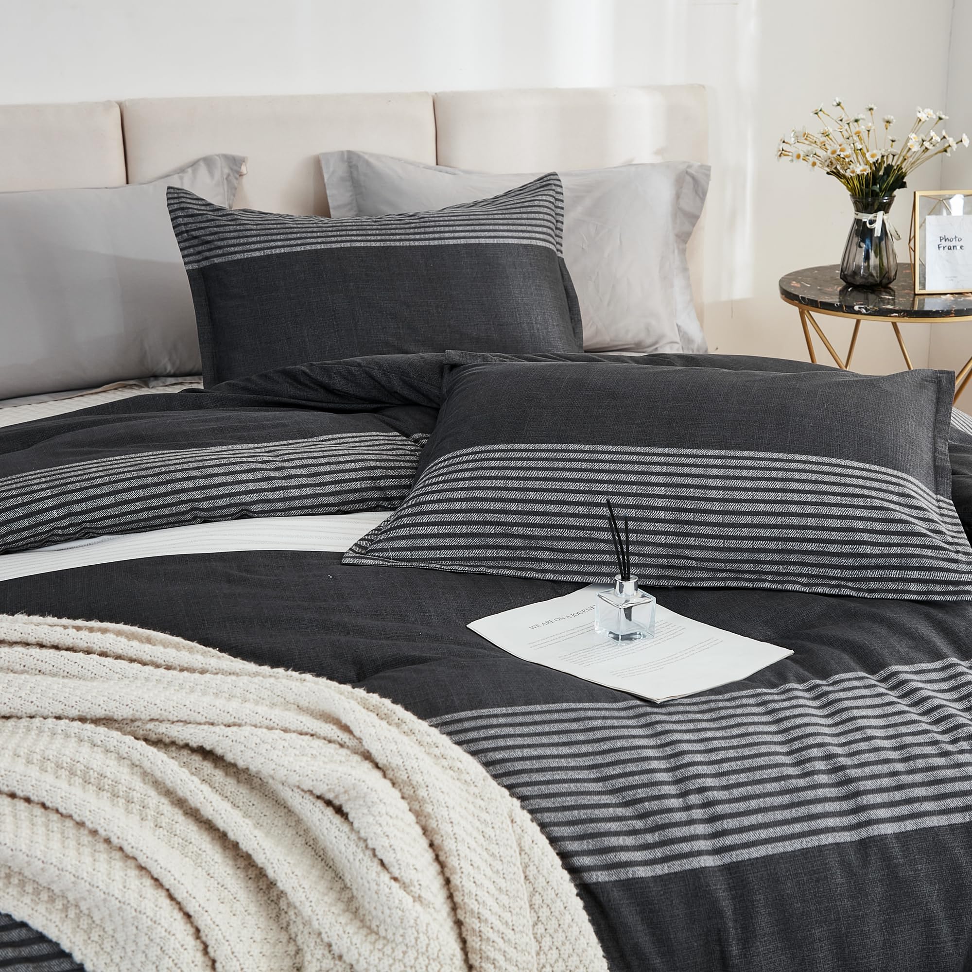 Litanika Twin XL Comforter Set Black White Grey - 2 Pieces Gray Twin Extra Long Size Lightweight Bedding Set, All Season Down Alternative Comforter