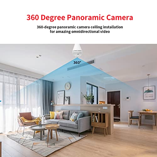 LSHJHWFC Light Bulb Camera, Full HD 1080P Home WiFi Camera, 360 Degree Panoramic Smart Security Remote IP Camera, for Indoor/Outdoor, with Night Vision/Two Way Audio/Motion Detection