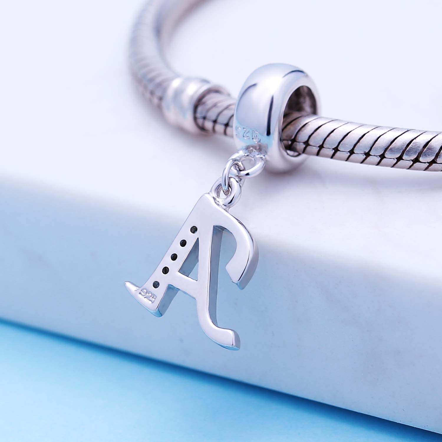 Letter A Charm Sterling Silver 925 Initial A-z Alphabet Beads Name Charm for Pandora Bracelet Charms