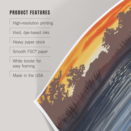 Lantern Press 8x12 Inch Art Print Wall Decor, Algonquin Park, Muskoka, Ontario, Loons and Lake at Sunset