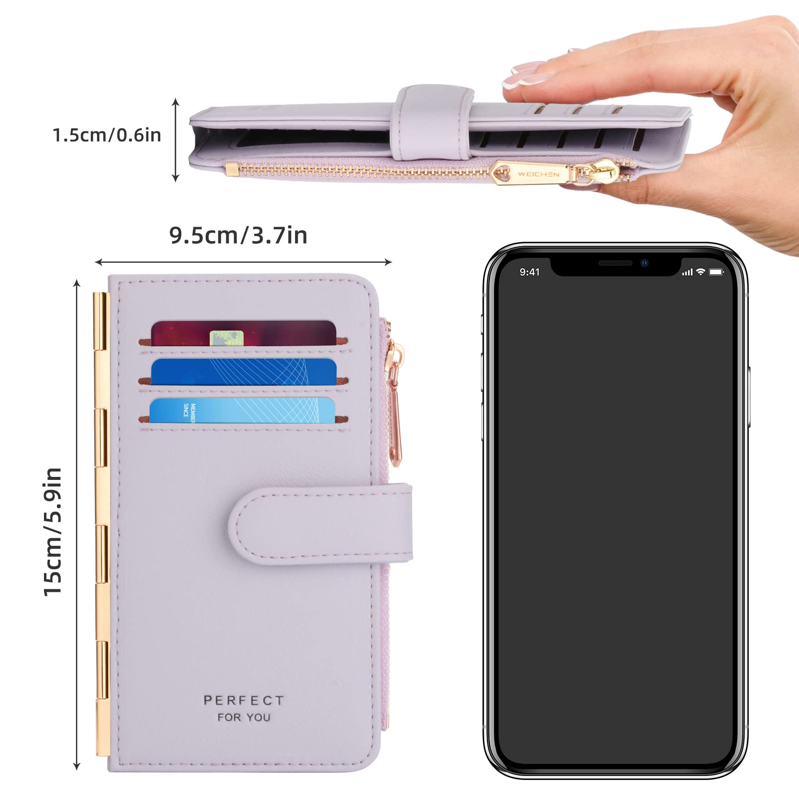 PERFECB FORYOU Slim Womens Credit Card Holder-RFID Blocking- Bifold Multi Card Small Wallet for Women Minimalist Card Holder Wallet (Purple)