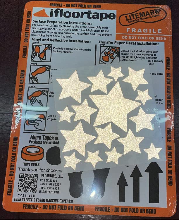LiteMark Reflective White Assorted Stars Sticker Decals for Helmets, Bicycles, Strollers, Wheelchairs and More - Pack of 16