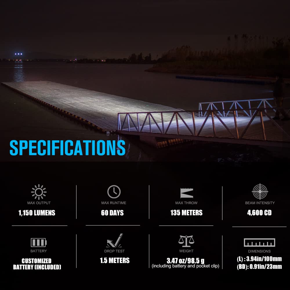 OLIGHT S2R II 1150 Lumens EDC Flashlight USB Magnetic Rechargeable Torch Light Equipped with Variable-Output Side Switch and Dual Direction Pocket Clip