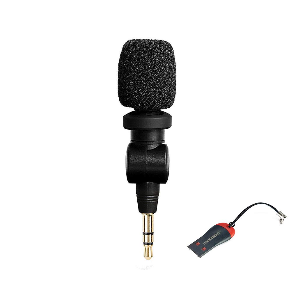 LUCKYBIRD 3.5mm Mini TRS Omnidirectional Microphone SR-XM1 Plug and Play Mic Designed for DJI OSMO Action,Action 2, Pocket,Pocket 2 & Gopro Series Cameras with 3.5mm TRS USB Reader