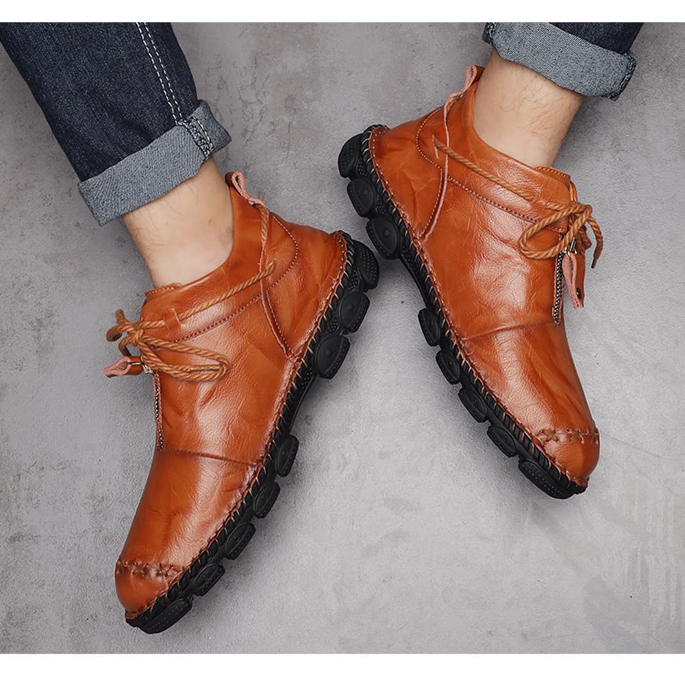 Recyphi Men's Genuine Leather Comfortable Casual Outdoor Waterproof Ankle Boots Safety Non-slip Hiking Shoes