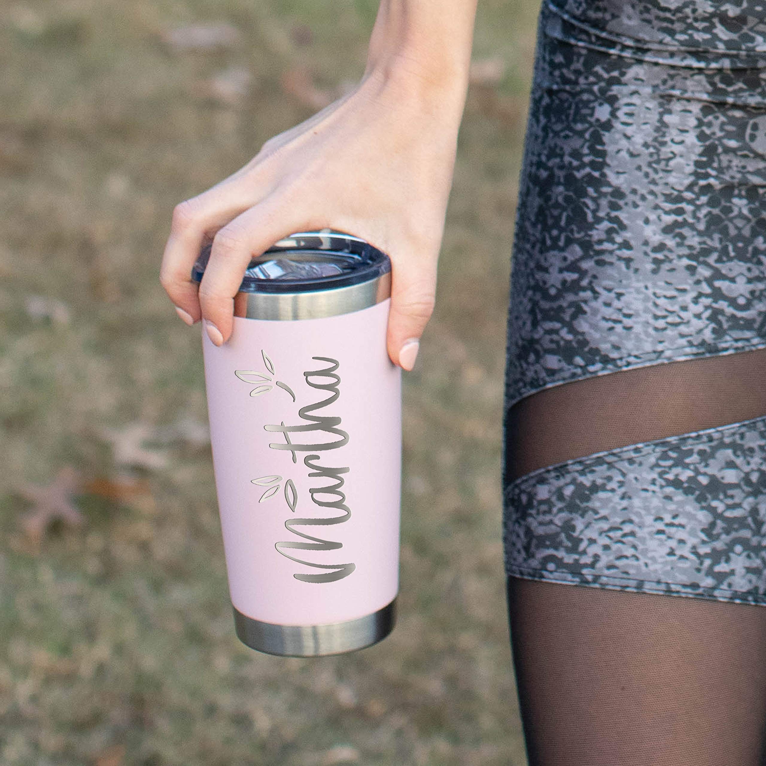 Personalized Tumblers w/Lid - 20 or 30 Oz Rose Gold - Vacuum Insulated Travel Coffee Mugs - Stainless Steel Double Wall Tumbler - Personalized Cups with Name, Text