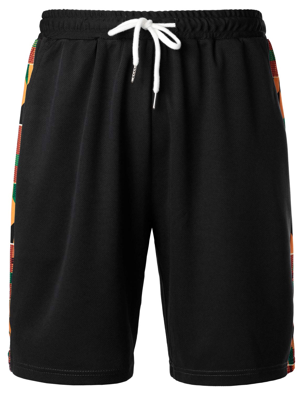 LucMatton Men's Summer 2 Piece African Pattern Printed T-Shirt and Shorts Set Sports Mesh Tracksuit Dashiki Outfits Black X-Large