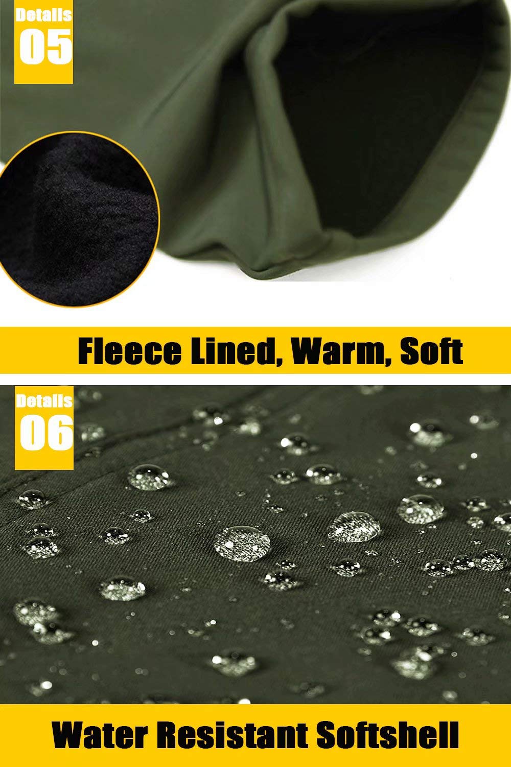 MAGCOMSEN Waterproof Pants for Men Hiking Pants Mens Work Pants Men Fleece Lined Pants Ski Pants Snow Pants Winter Pants Men Snowboard Pants Climbing Pants Softshell Pants for Men Green