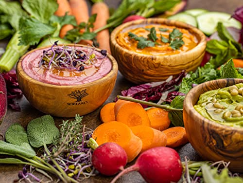 SOLTAKO 4 small dip bowls set - olive wood tapas bowls - small Mediterranean bowl for olives & BBQ sauces - dip bowl for charcuterie boards - charcuterie accessory - Ø 4"
