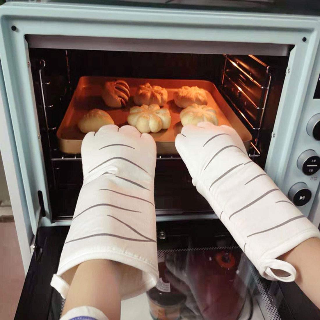 Rosavida Oven Mitts Gloves 1 Pair Heat Resistant 480 β Cat's Claw Creative Kitchen Potholders Baking Gloves Comfortable Thickened Cotton Lining Anti-Scald Gloves