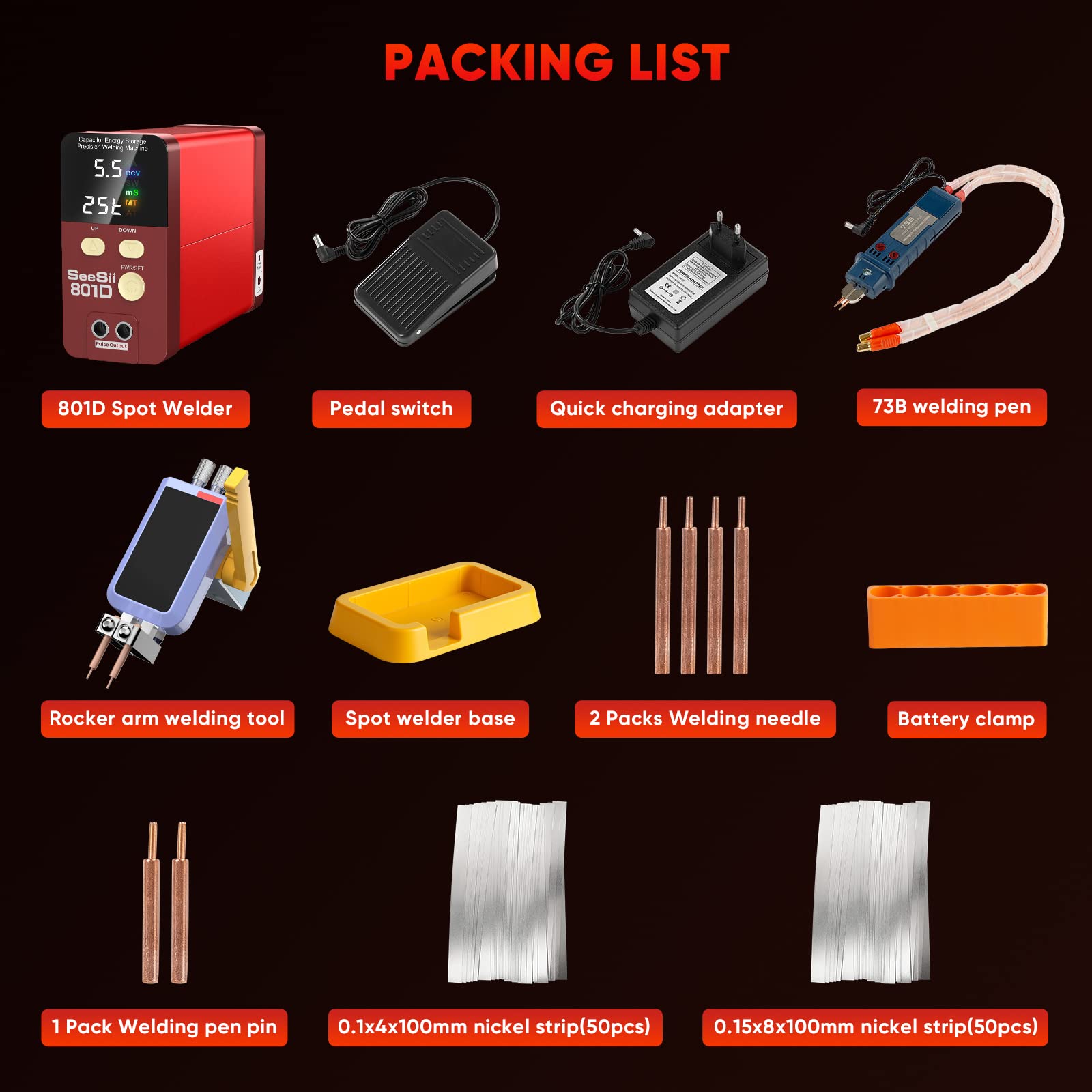 SeeSii 801D Spot Welder, 12KW Capacitor Energy Storage Pulse Battery Spot Welder with 73B Welding Pen, Support 2 Welding Modes Enhanced 0.1-0.3mm Nickel Strip for DIY & Industrial Spot Welding