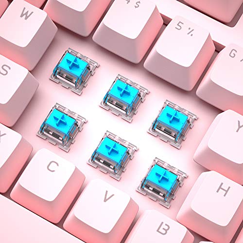 MageGee Mechanical Pink Gaming Keyboard MK-Armor LED Rainbow Backlit and Wired USB 104 Keys Keyboard with Blue Switches, for Windows PC Laptop Game(Pink&White)