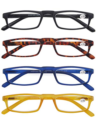 MODFANS Reading Glasses +2.0-4 Pairs Fashion Readers Narrow Frame Spring Hinge for Men Women