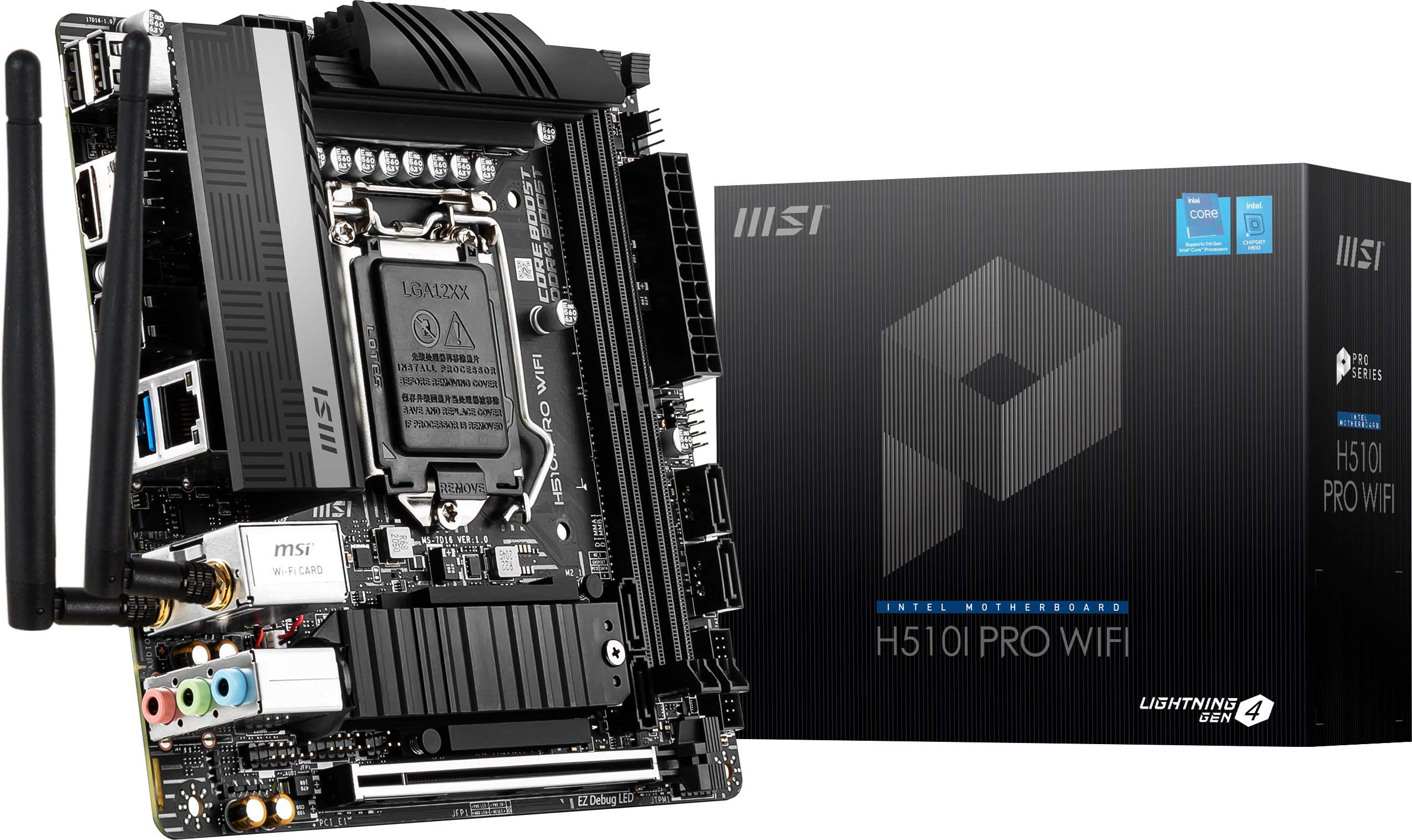 MSI H510I PRO WIFI ProSeries Motherboard (Mini-ITX, 11th/10th Gen Intel Core, LGA 1200 Socket, DDR4, PCIe 4, M.2 Slot, USB 3.2 Gen 2, 2.5G LAN, HDMI/DP, WiFi 6E)