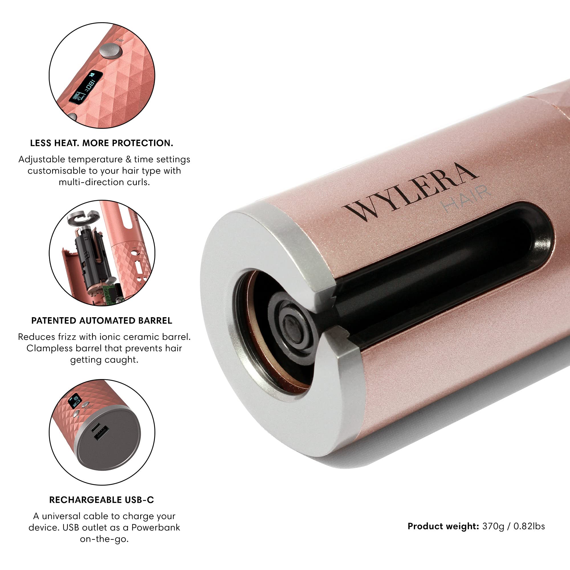 Wylera Hair Dreamwave Cordless Automatic Hair Curler - Perfect Curls in Minutes - Easy to Use and USB Rechargeable with Tangle-Free Technology