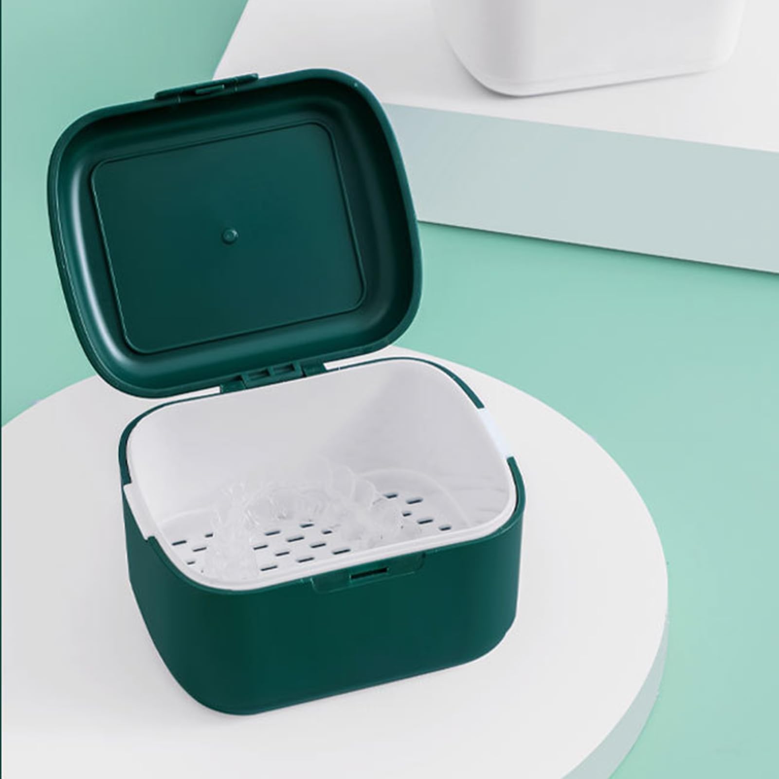 Libcflcc Braces Storage Box Cleaning Buckle Lid Convenient Denture Bath Case Cup Retainer Cleaning Box Green